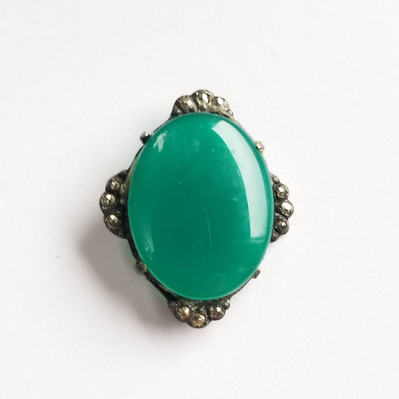Vintage | Jewelry | Rare Antique Green Stone And Marcasite Brooch Pin ...